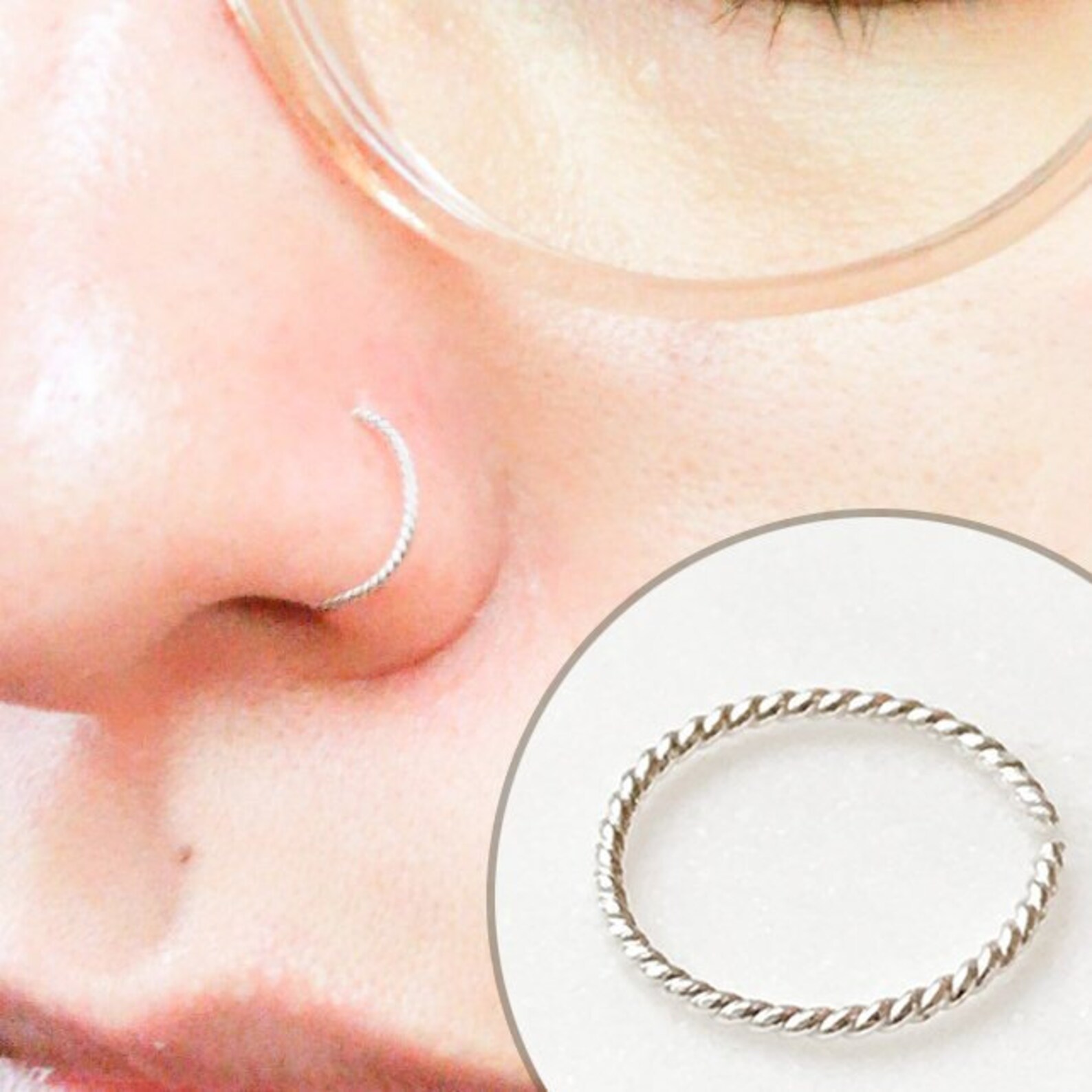 Tiny Fitted Nose Hoop Twist Rope Wire Nose Ring Silver Nose - Etsy