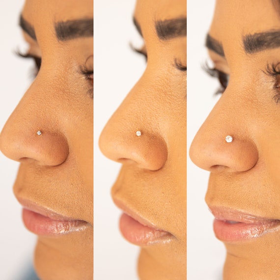 One Tiny Nose Stud Solid 14K Gold CZ Stone Like Diamond Nose Stud Twist Micro Nose Dainty Discrete Nose Stud 1.5 Mm 2.0 Mm 3.0mm Sizes Etsy