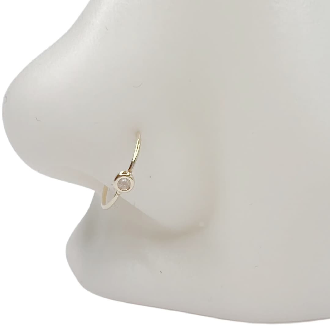 14kt Thin 24g Nose Ring Hoop 8mm | Bezel Set 1 Mm Stone | Delicate ...