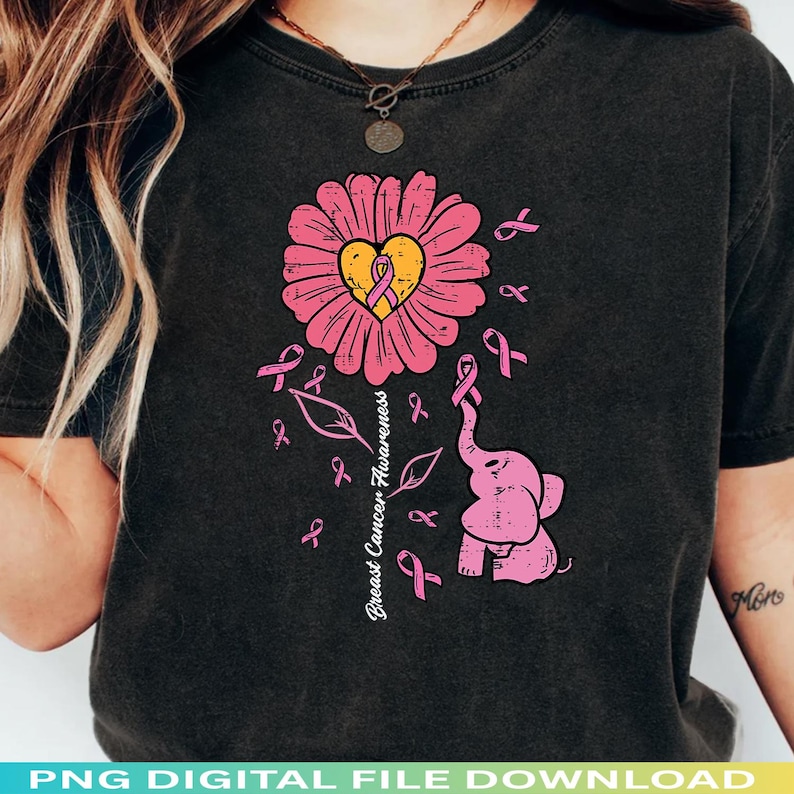 Pink Sunflower Elephant PNG, Breast Cancer Awareness Hope Sublimation ...