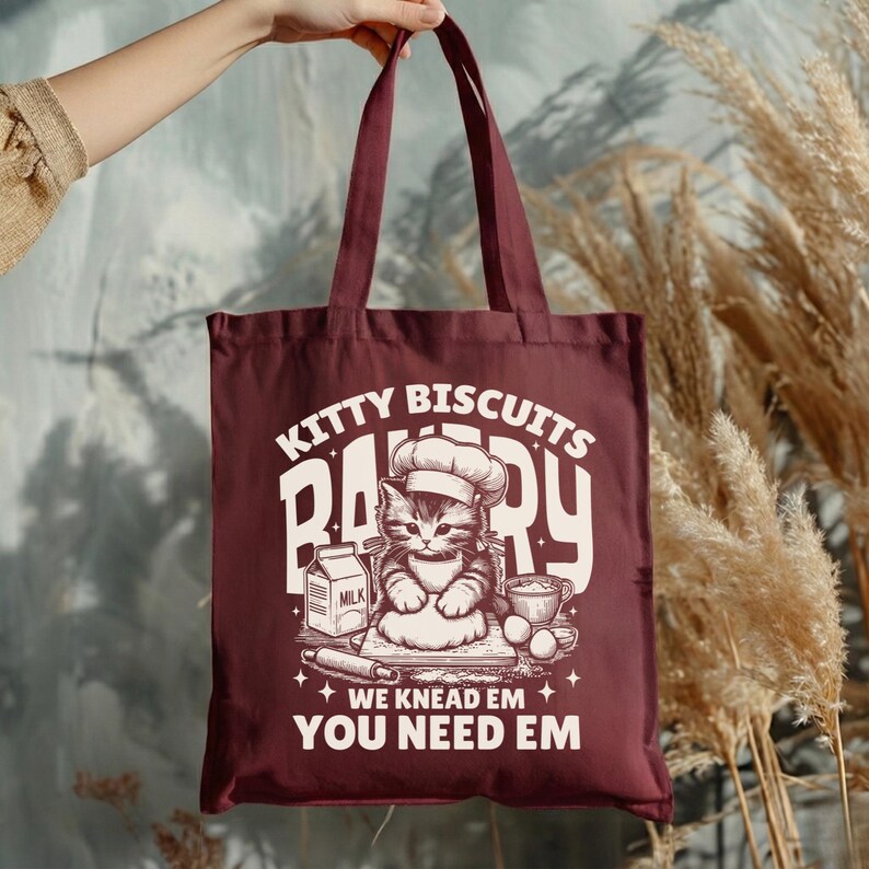Kitty Biscuits Bakery Tote Bag, Vintage Cat Kitchen Decor Bag, Retro ...