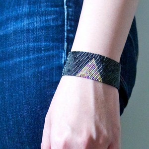 Geometric Black Cuff, Black Triangle Bracelet, Gold Triangle Cuff ...