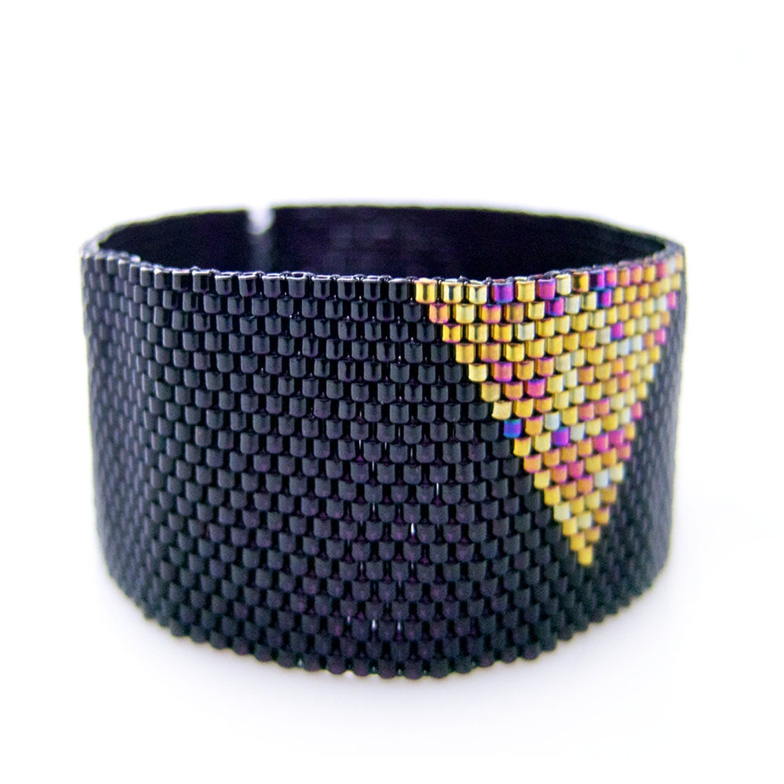Geometric Black Cuff, Black Triangle Bracelet, Gold Triangle Cuff ...