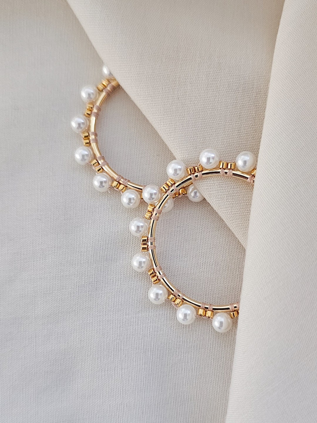 Pearl Hoops, 30mm Gold Hoops, Beaded Hoops, Pearl Gold Hoops, Beaded ...