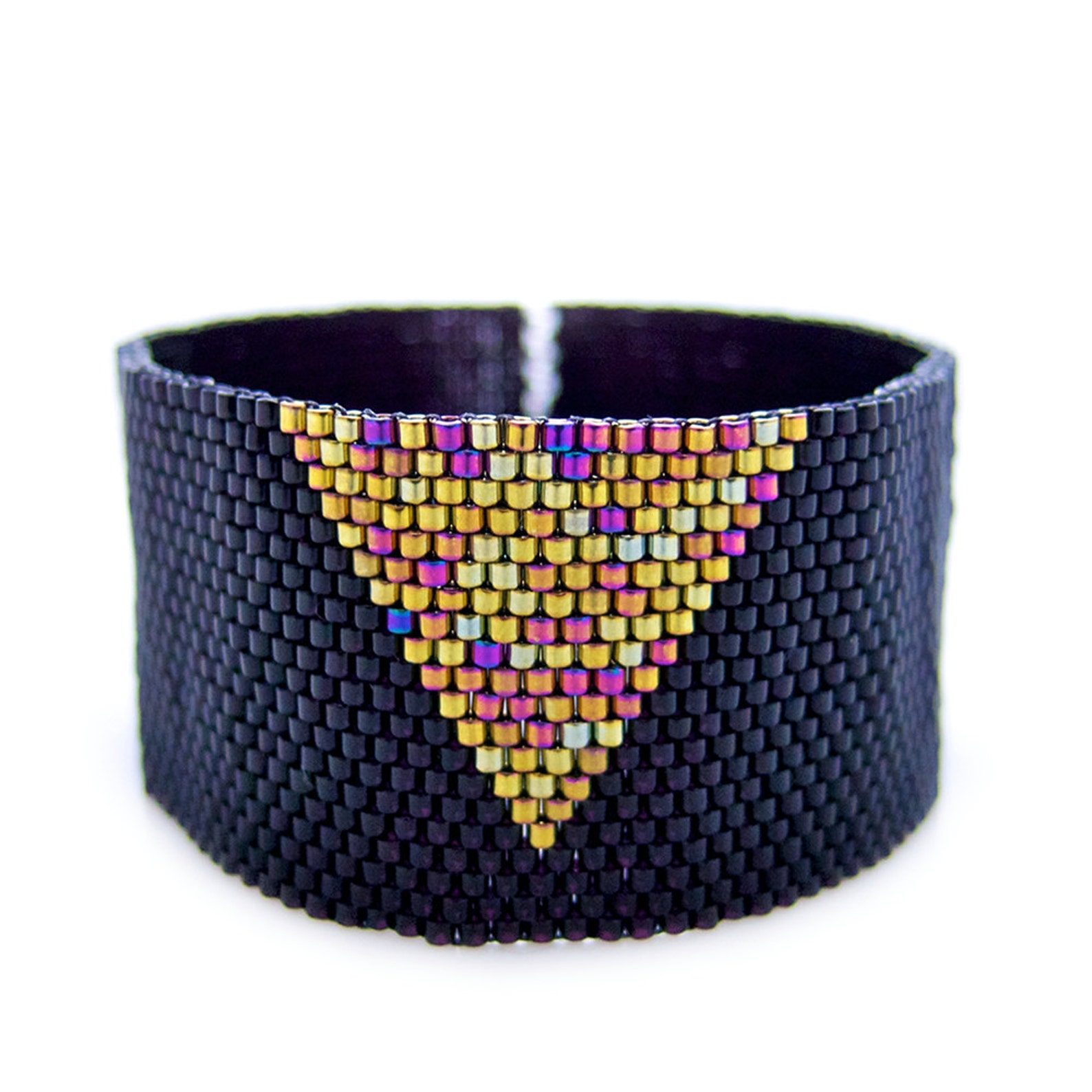 Geometric Black Cuff, Black Triangle Bracelet, Gold Triangle Cuff ...