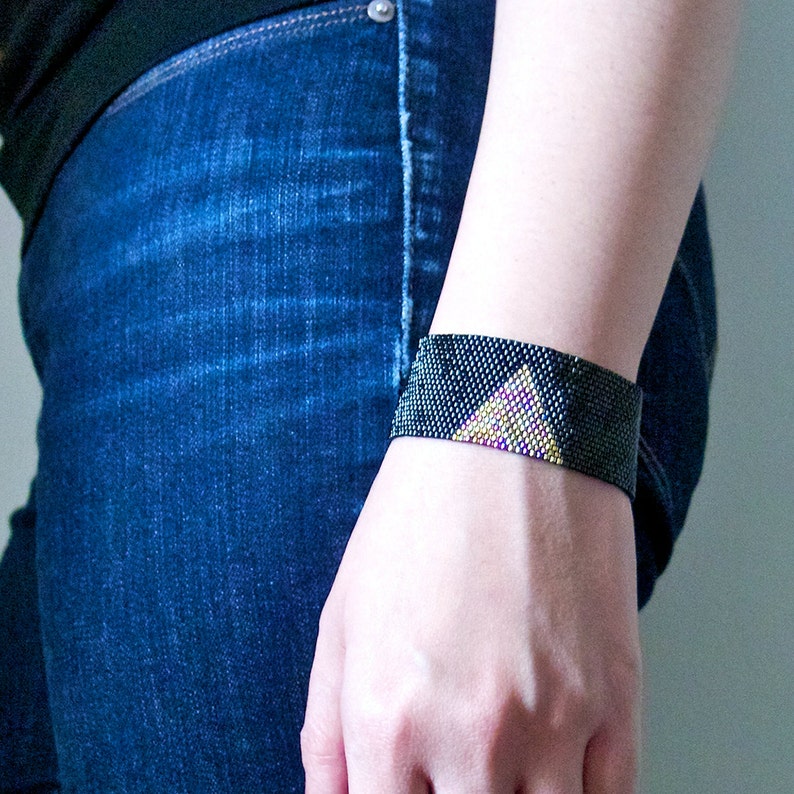 Geometric Black Cuff, Black Triangle Bracelet, Gold Triangle Cuff ...