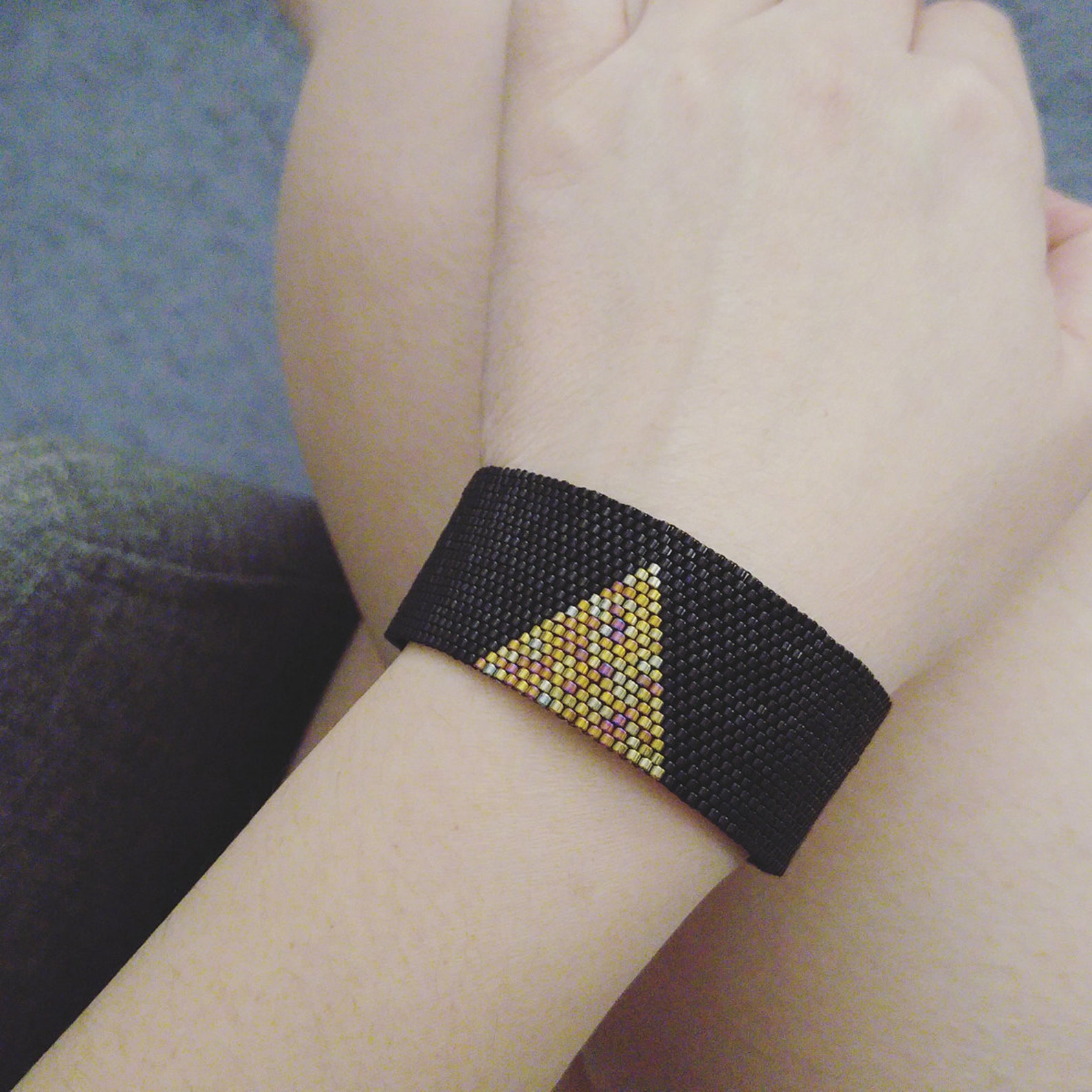 Geometric Black Cuff, Black Triangle Bracelet, Gold Triangle Cuff ...