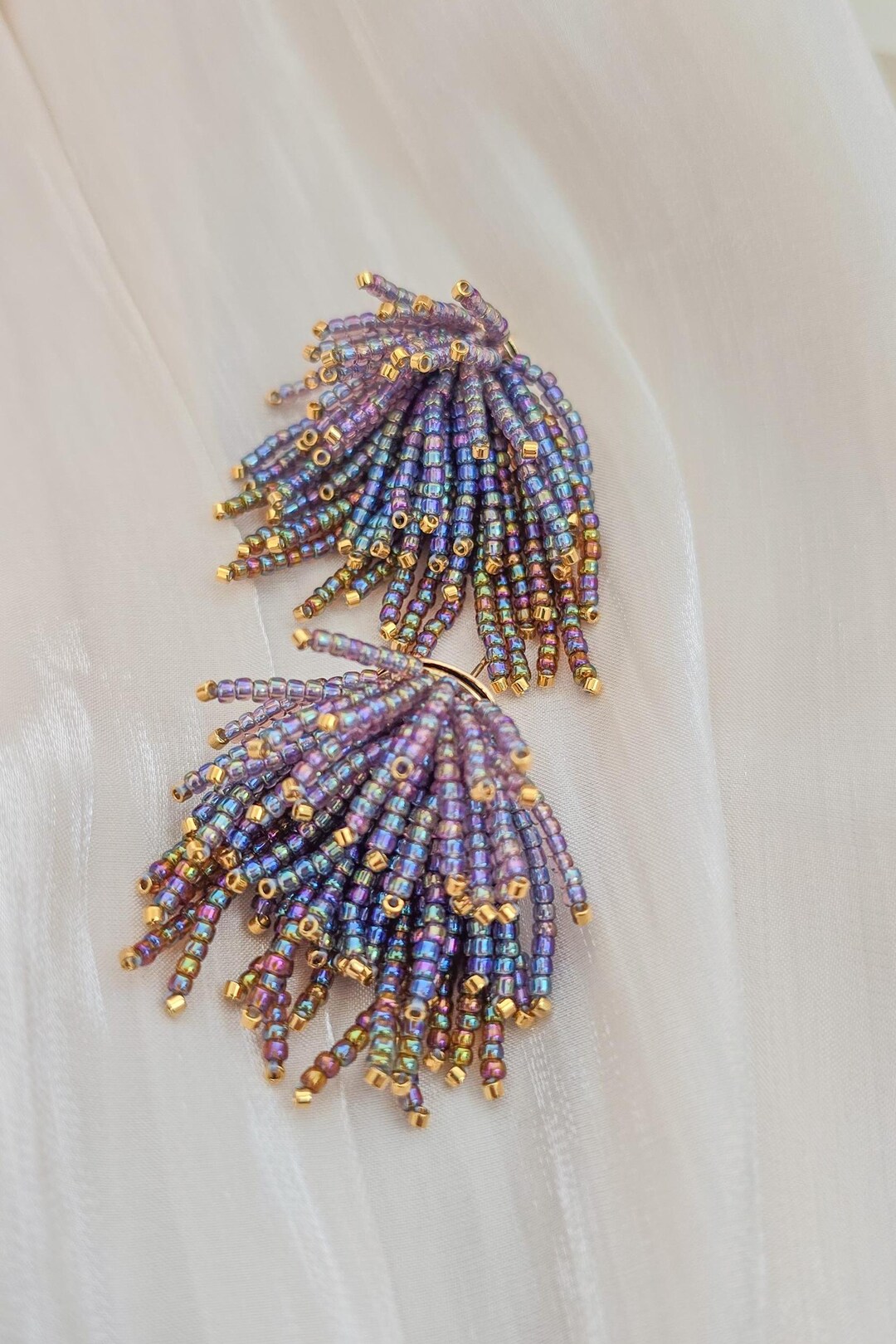 Purple Tassel Studs, Beaded Purple Tassel Earrings, Fireworks Earrings ...