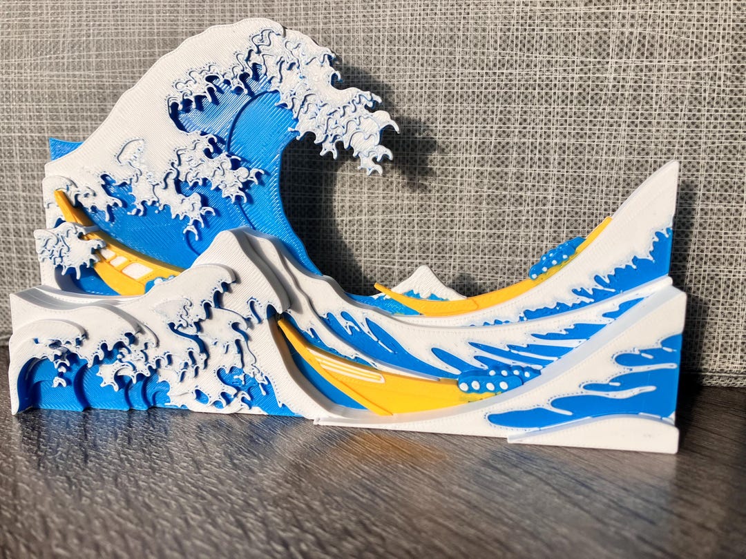 6” the Great Wave off Kanagawa 3D Printed Art Figure Desk Statue Home ...