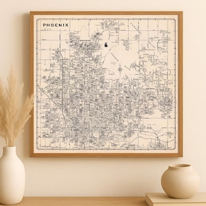 Phoenix (arizona) Map, Old City Plan From 1956, Detailed Map, Vintage ...