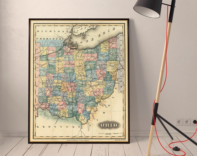 Vintage Ohio Map 1883 State and County Atlas Poster - Etsy