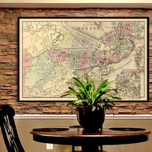 Boston Map - Old Map of Boston , Historical Map Restored, Vintage Style ...