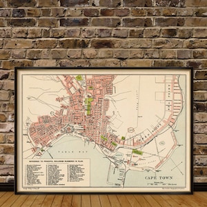 Cape Town Map - Old Map of Cape Town Print - Fine Reproduction on Paper ...