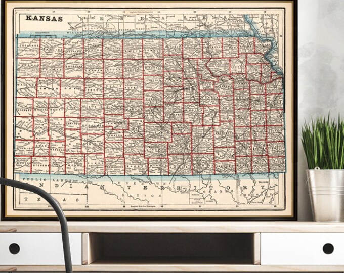 Map of Kansas, Historical Map of Kansas, Antique Map of Kansas, Old Map ...