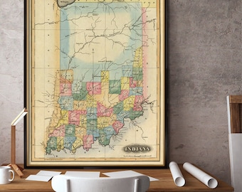 Old Map of Indiana - Etsy