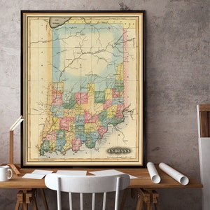 Indiana Map - Old Map of Indiana Archival Print on Paper or Matte ...