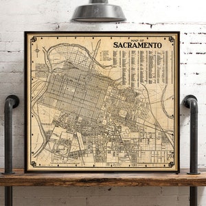 Map of Sacramento - Old City Map Print - Fine Giclee Print on Paper or ...