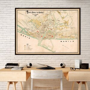 Manila Map - Vintage Map of Manila and Suburbs - Fine Print - Old Map ...