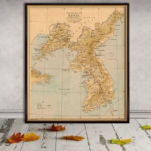 Korea Map Old Map of Korea Fine Reproduction Wall Map of Korea, on ...