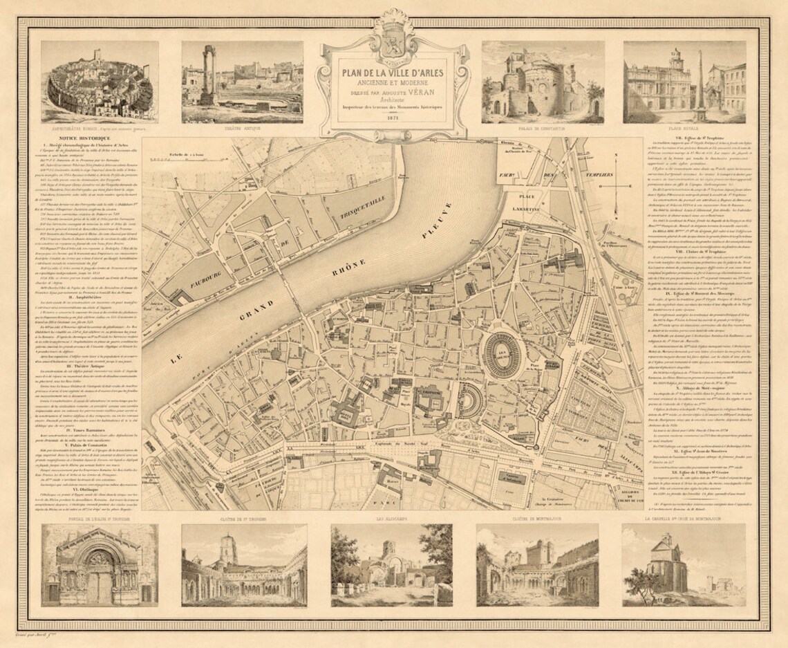 Arles Map Vintage Style Map of Arles Illustrated Old City - Etsy