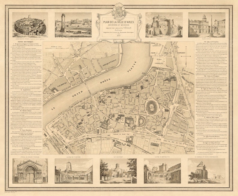 Arles Map Vintage Style Map of Arles Illustrated Old City - Etsy