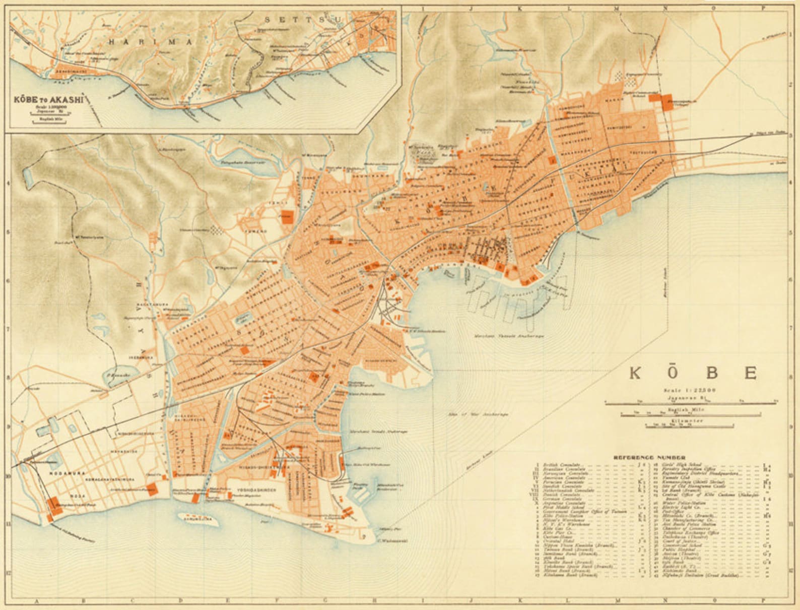Old Map of Kobe Historical Map Reproduction on Paper or - Etsy