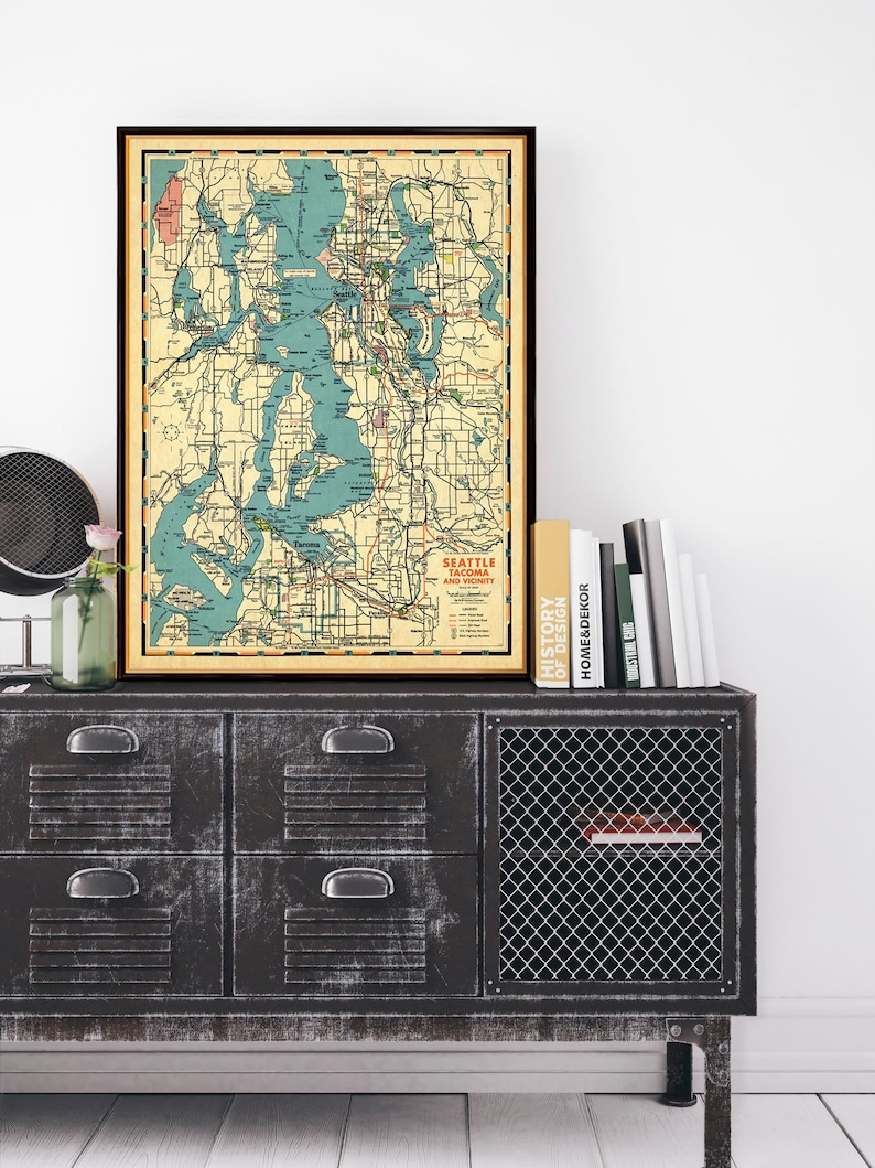 Puget Sound Map From 1947 Seattle Tacoma Bremerton Middle - Etsy