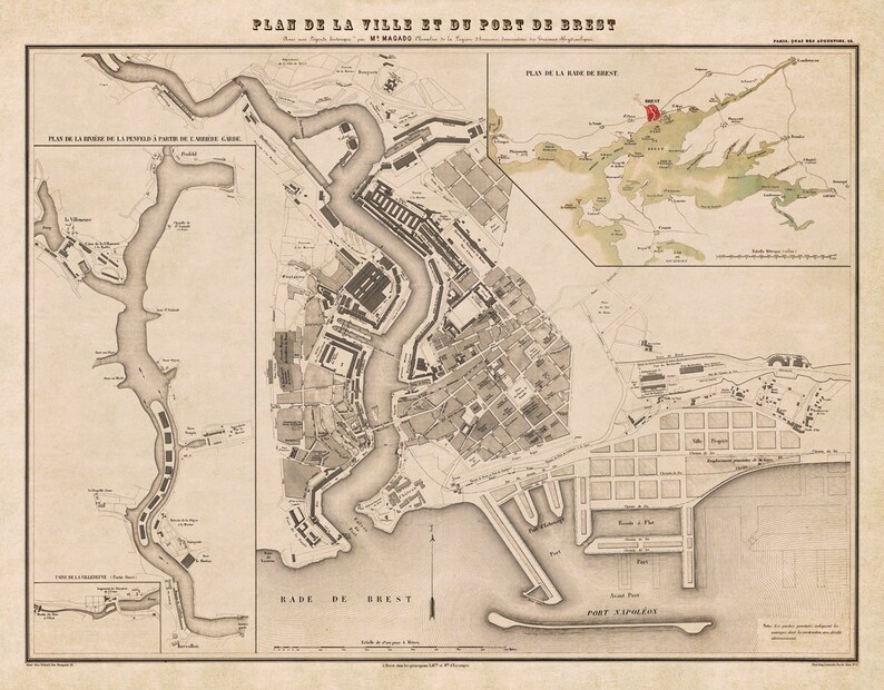 Brest Map - Historical Map of the City of Brest (france) - Vintage ...