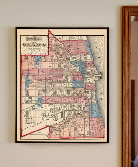 Ancientshades Old Map Chicago Map Vintage Maps