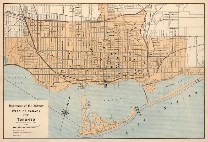 Map of Toronto Fine archival print Toronto map restored | Etsy