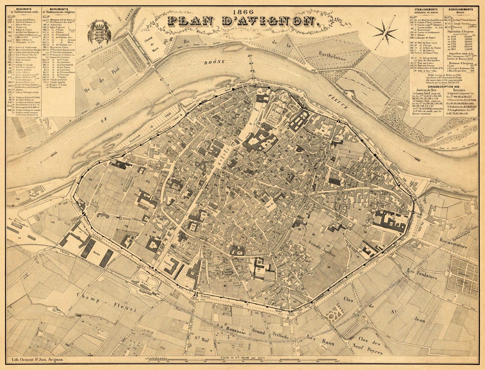 Mappa di Avignone Plan de la ville d'Avignon Vecchia - Etsy Italia
