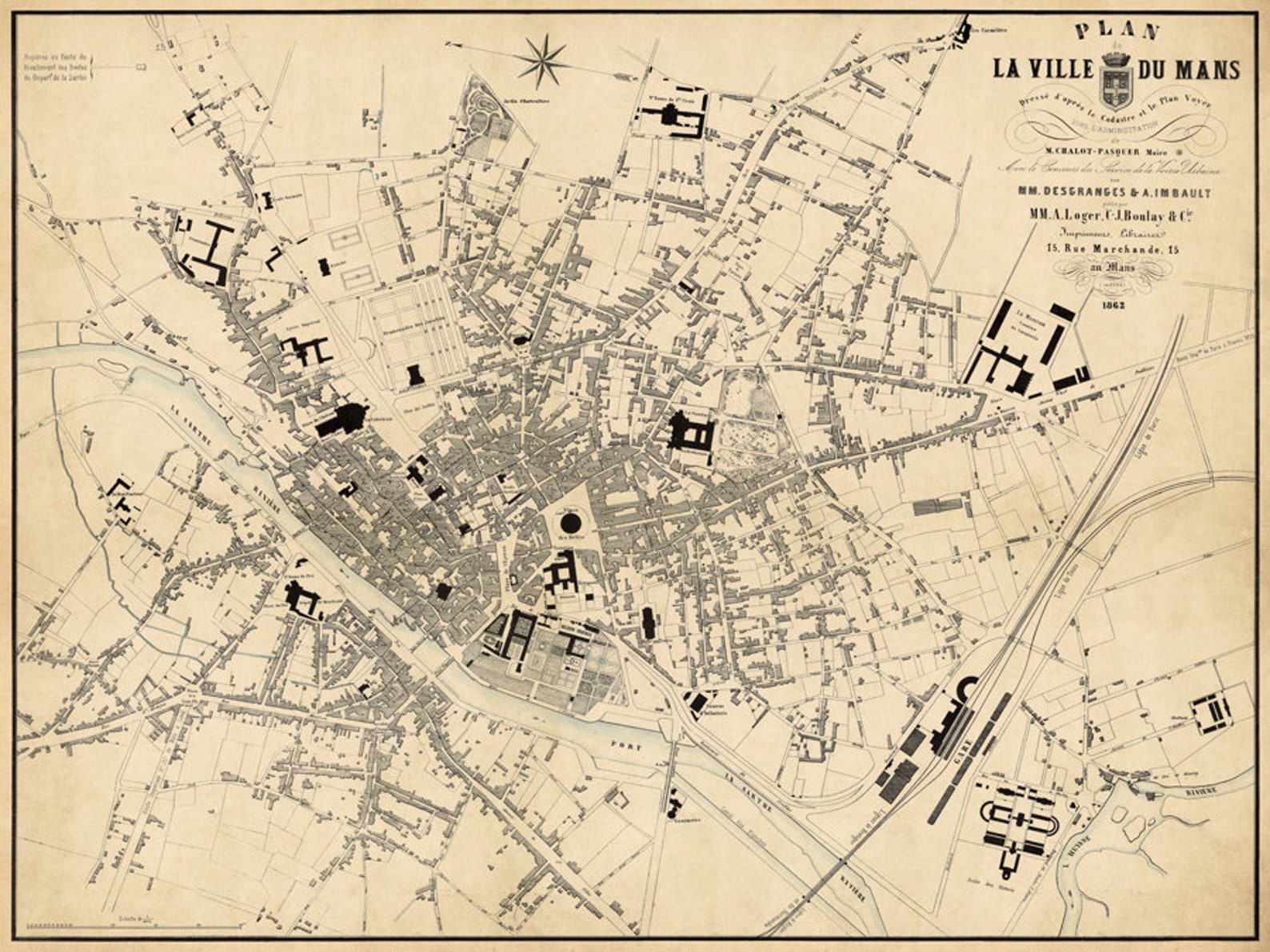 Le Mans Map Fine Giclee Print Old Map Restored Printed on | Etsy