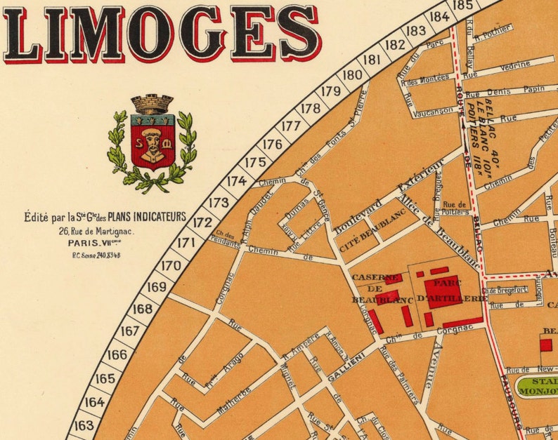 Map of Limoges Vieille Carte De Limoges Vintage Map Fine - Etsy