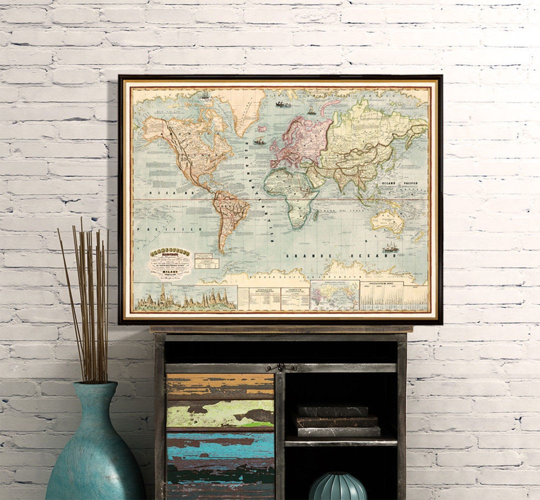 Map of the World - Decorative Map - Vintage Map Restored - Planisferio ...