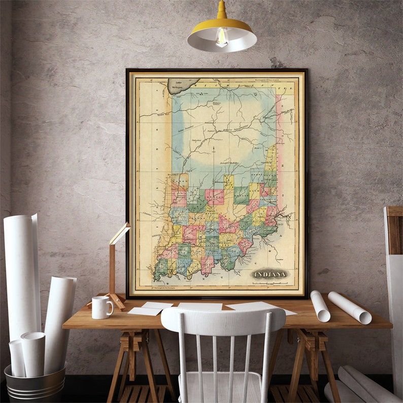 Indiana Map Old Map of Indiana Archival Print on Paper or - Etsy