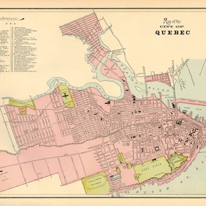 Quebec Map Vintage Map of Quebec City Fine Print on Paper or Canvas - Etsy