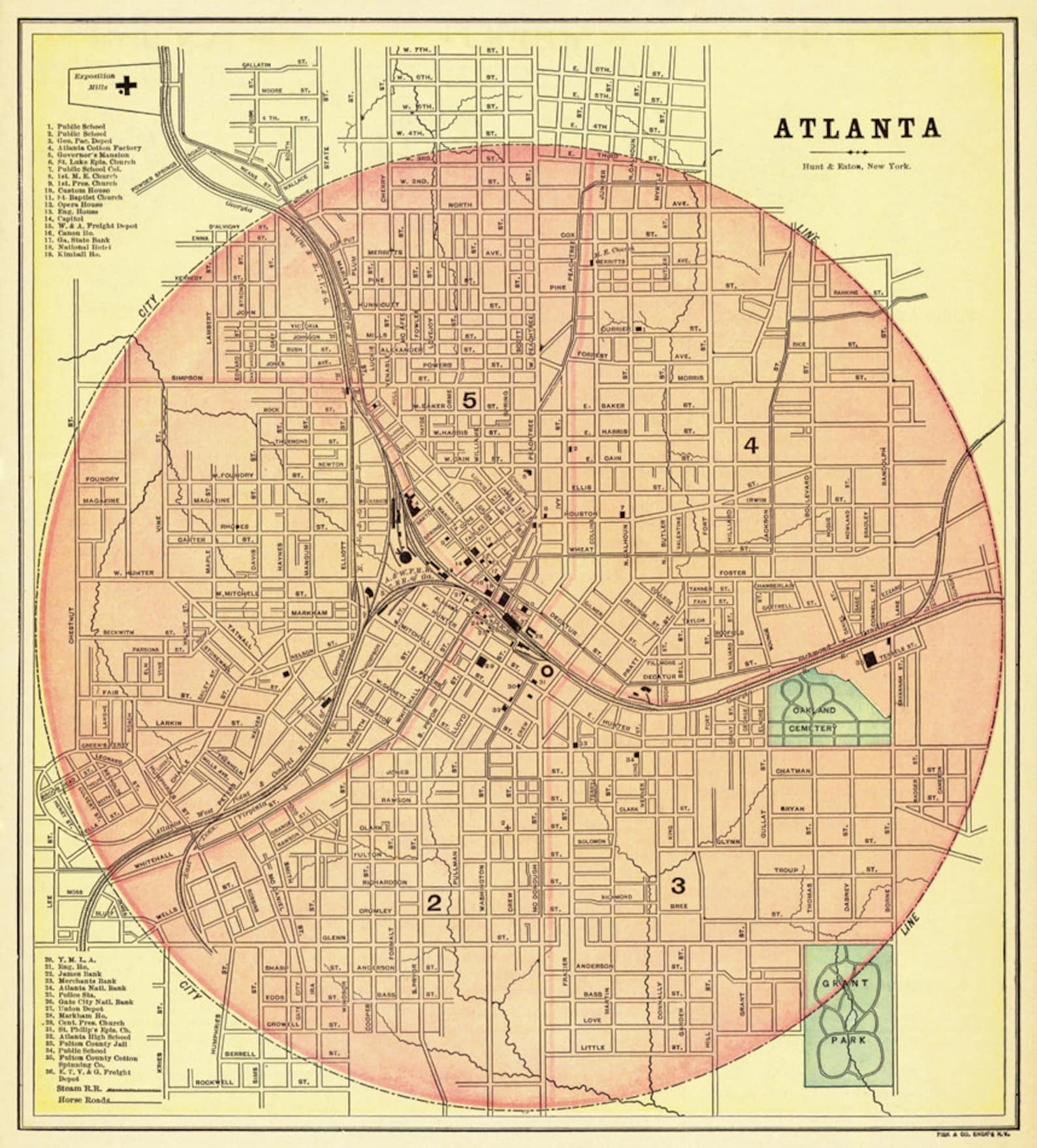 Atlanta Map Old Map of Atlanta From 1893 Fine Reproduction - Etsy