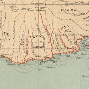 Tahiti Map Decorative Map of Tahiti and Morea, Old Map Restored ...