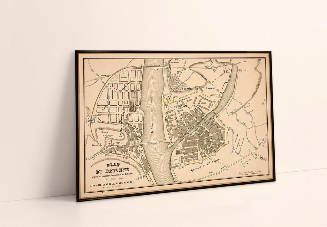 Vintage Map of Bayonne (france) - Old City Plan From 1867, Historical ...