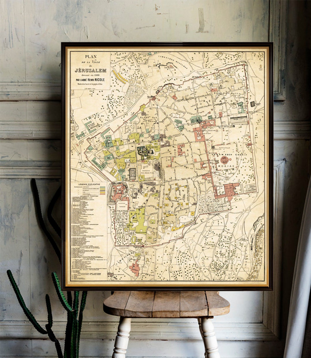 Jerusalem Map - Historic Map of Jerusalem - an Old Map Restored Printed ...