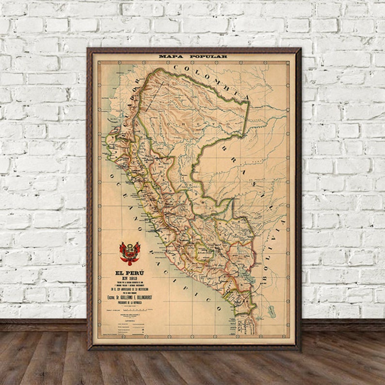 Mapa de Perú Mapa antiguo de Perú Impresión de mapa - Etsy México
