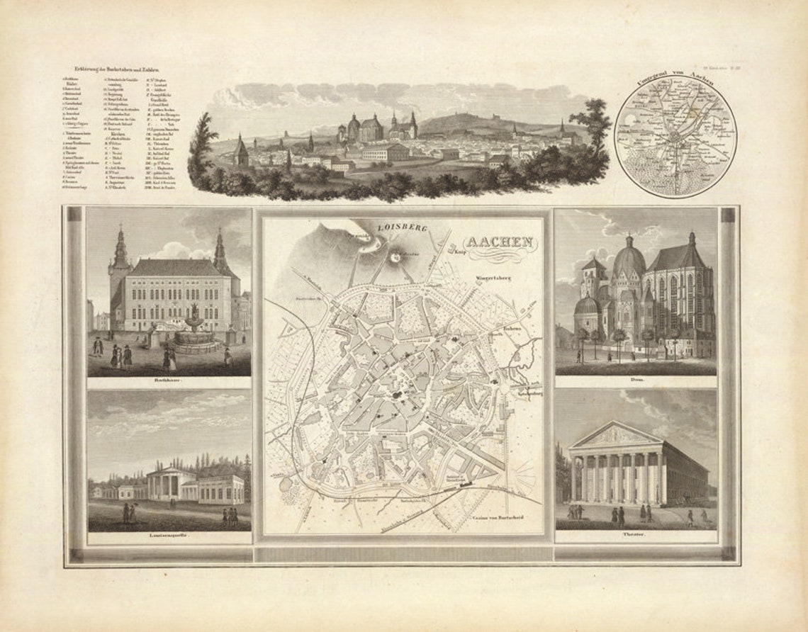 Aachen Map Illustrated Map of Aachen Archival Reproduction - Etsy