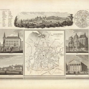 Aachen Map - Illustrated Map of Aachen, Archival Reproduction on Paper ...