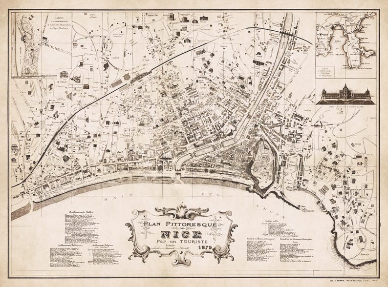 Nice Map - Old Map of Nice - City Map Archival Reproduction on Paper or ...
