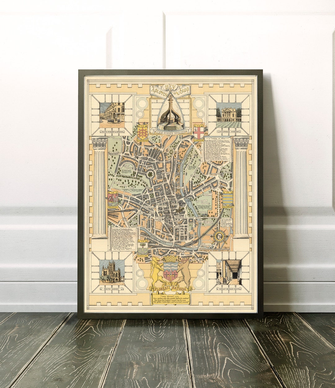 Illustrated Map of Bath - Vintage Map Print, Available on Coated Paper ...