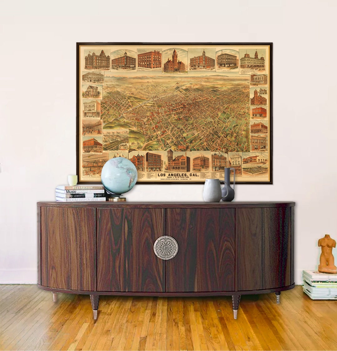 Los Angeles Panoramic View, Bird's Eye View, Large Map Poster for Wall ...