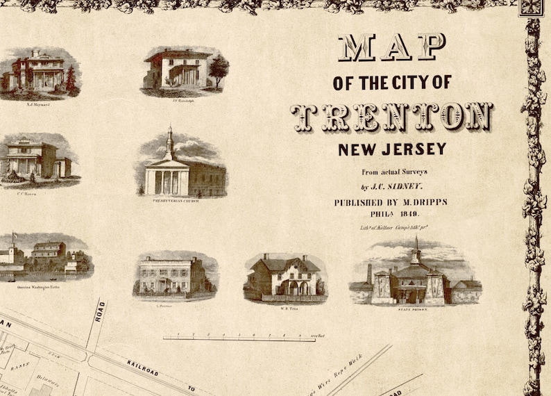 Old Map of Trenton From 1849 Historical Map Restored Wall - Etsy