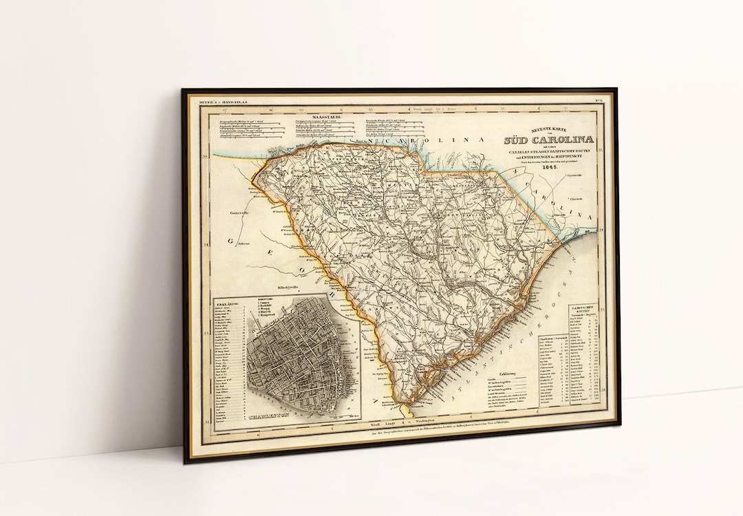 Map of South Carolina, Old Map Reproduction, Vintage Style Decor ...