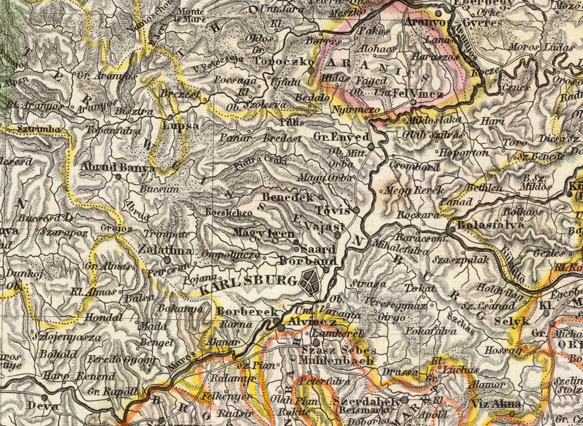 Old Map of Transilvanya - Historical Map From 1843 - Harta Transilvania ...