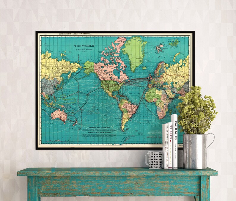 Wonderful Map of the World From 1897 Vintage Wall Map Poster | Etsy